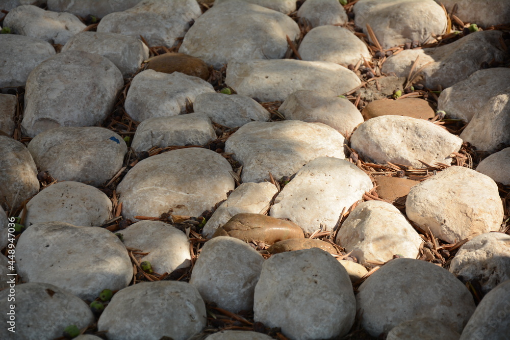 The pebble stone floors and wall, background textures. White granite ...