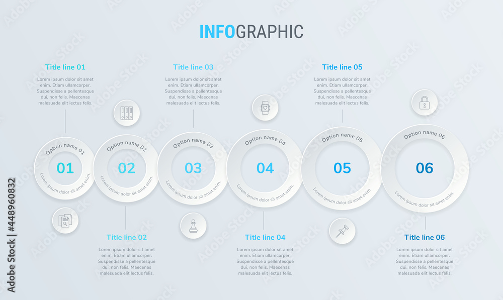 Blue vector infographics timeline design template with rounded elements ...