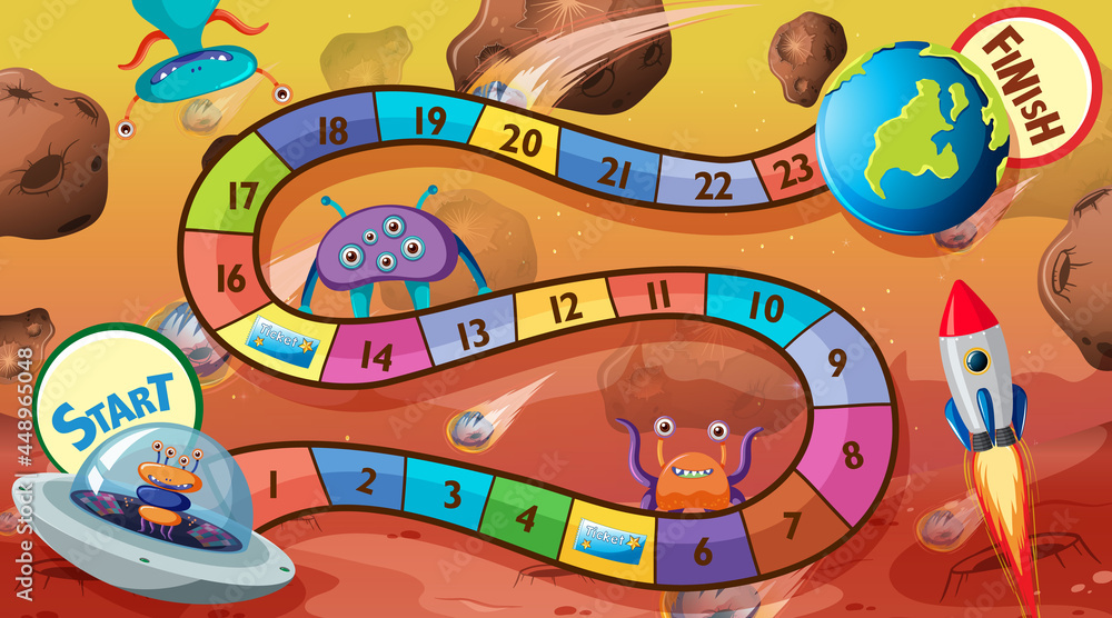 Board game template with space theme Stock Vector | Adobe Stock