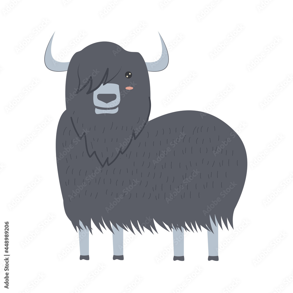 Cute cartoon yak isolated on white transparent background. Vector flat ...