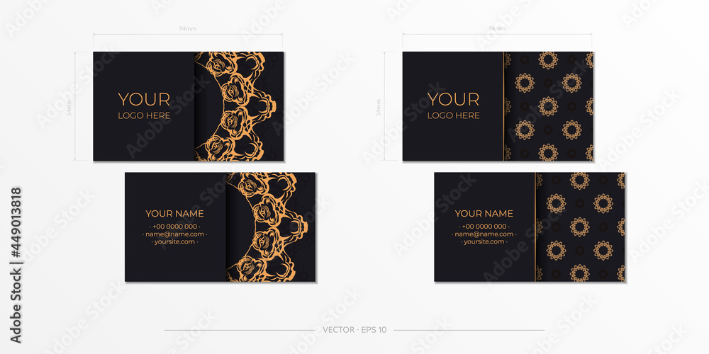 Vector Black business card template with luxurious golden patterns ...