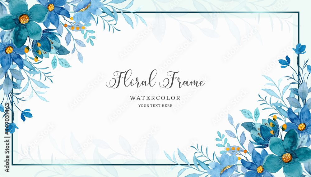 Blue floral frame background with watercolor Stock Vector | Adobe Stock
