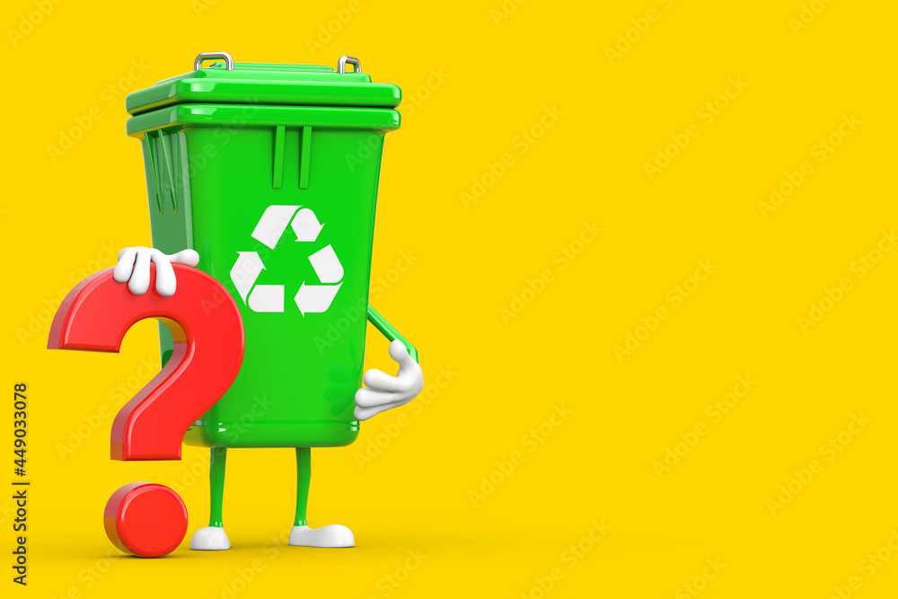 Recycle Sign Green Garbage Trash Bin Person Character Mascot with Red ...