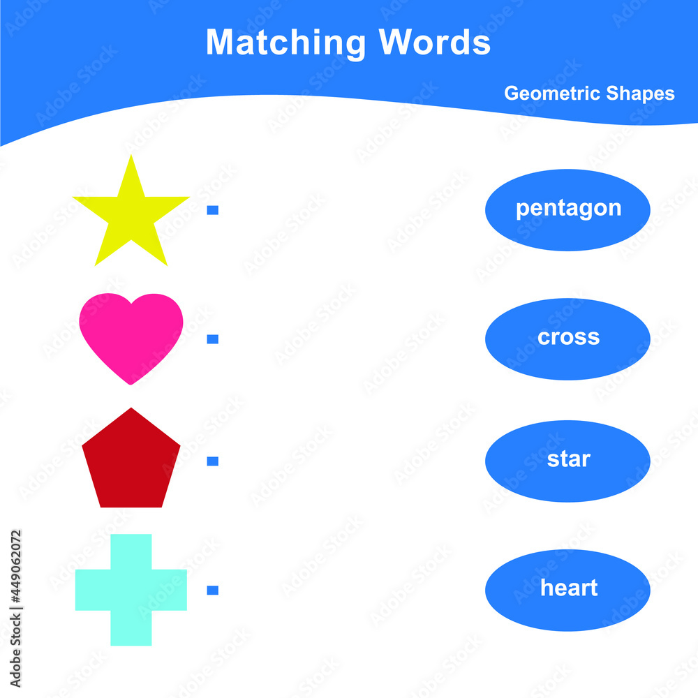 Stock-Vektorgrafik „Geometric shapes Matching words worksheet. Matching ...