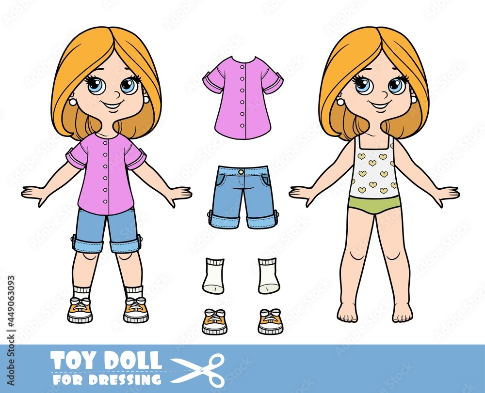 Cartoon girl with bob hairstyle in underwear ,dressed and clothes ...