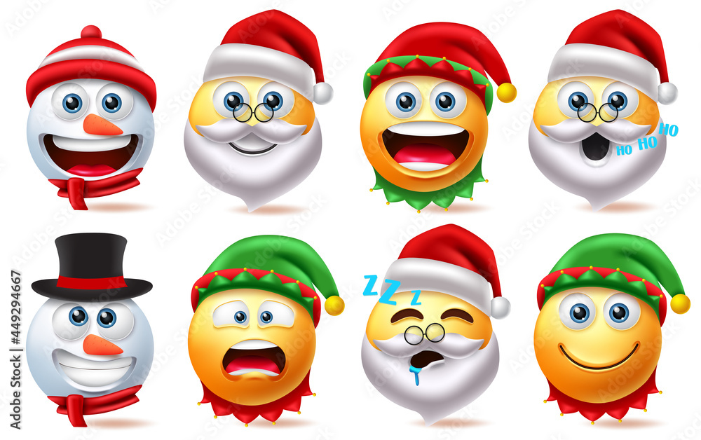 Christmas smiley characters vector set. Smileys xmas character element ...