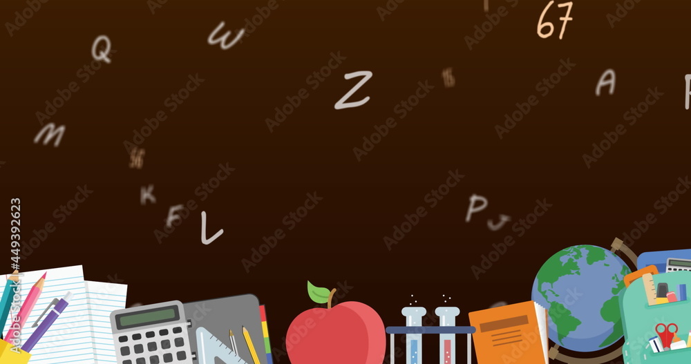 Digital image of school concept icons multiple changing numbers and ... Digital image of school concept icons multiple changing numbers and ...