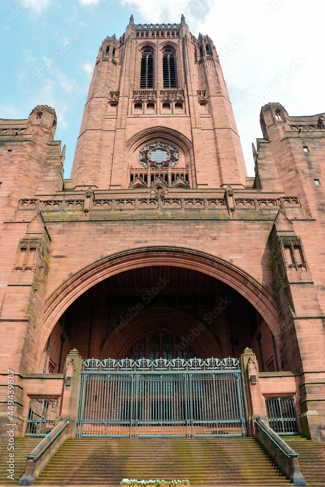 Exterior view of the Gothic Revival style Liverpool Cathedral of the ...