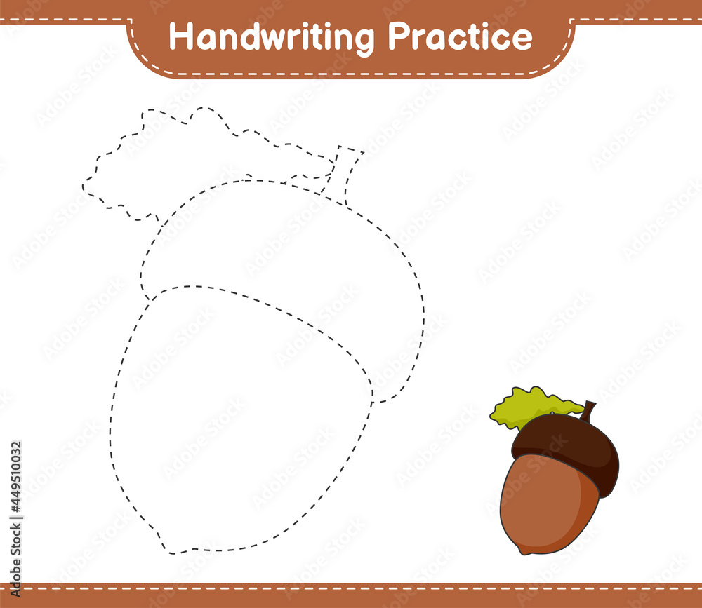 Handwriting practice. Tracing lines of Acorn. Educational children game ...