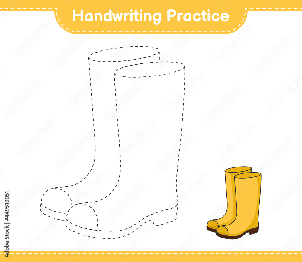 Vetor Handwriting practice. Tracing lines of Rubber Boots. Educational ...