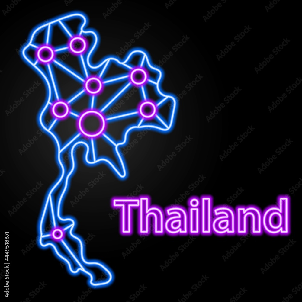 Thailand neon map, isolated vector illustration. Stock Vector | Adobe Stock