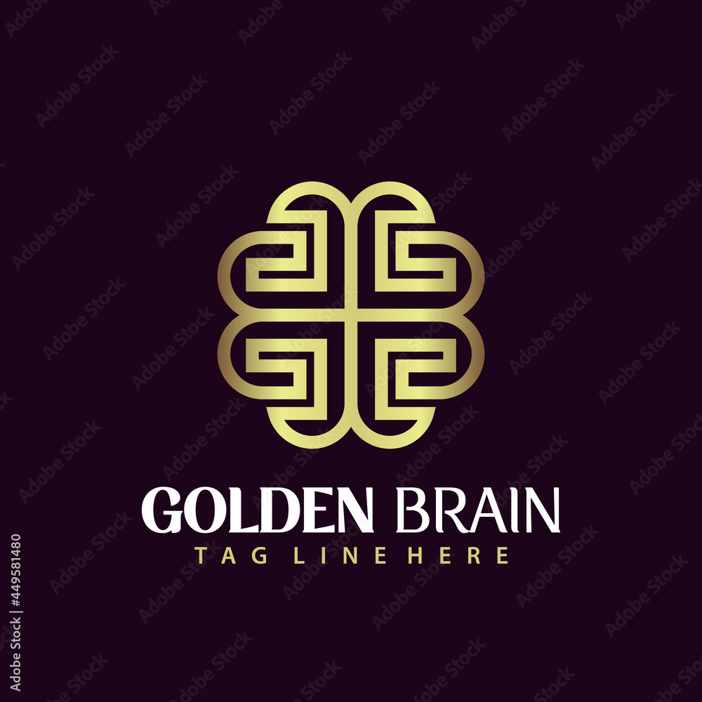 Gold Brain Line Art Logo Design, Abstract Logos Designs Vector Concept ...