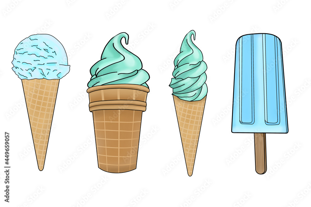Hand draw illustration ice cream. Summer food, cold cream, frozen ...