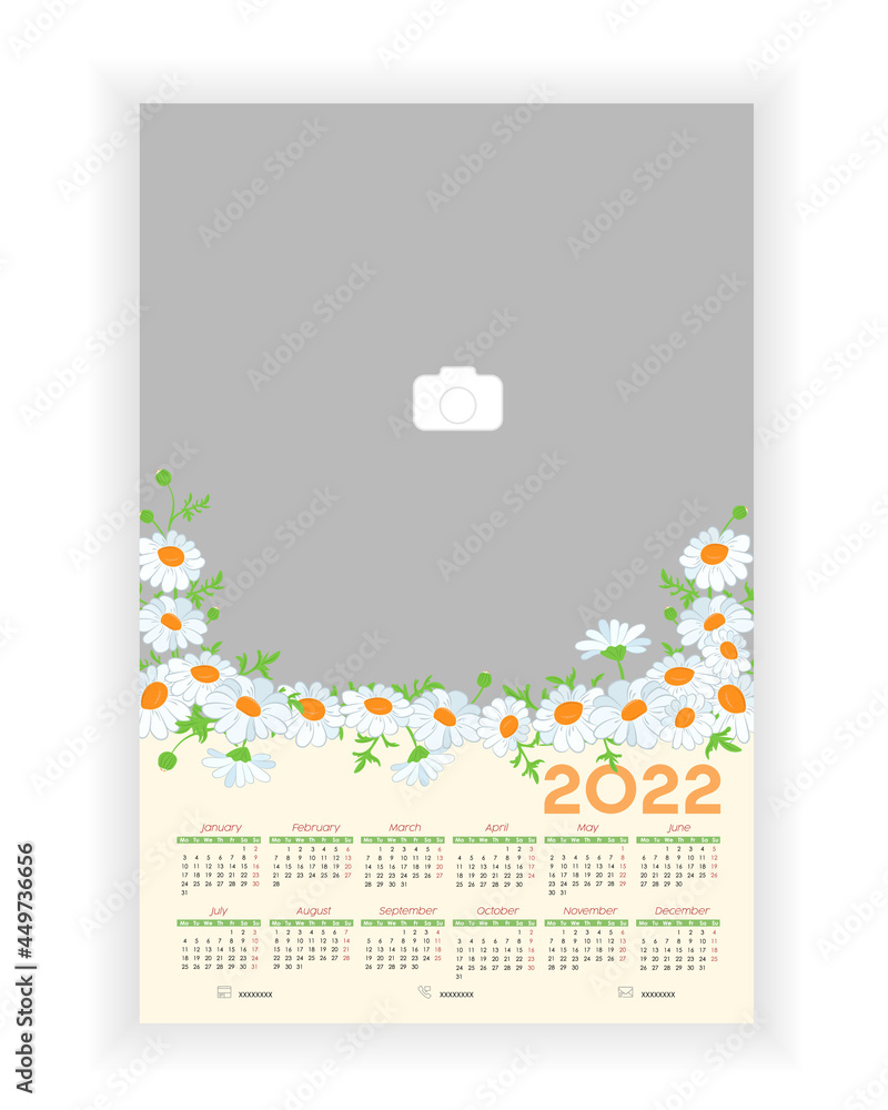 Wall Photo Calendar 2022. Beautiful, elegant , floral vertical photo ...