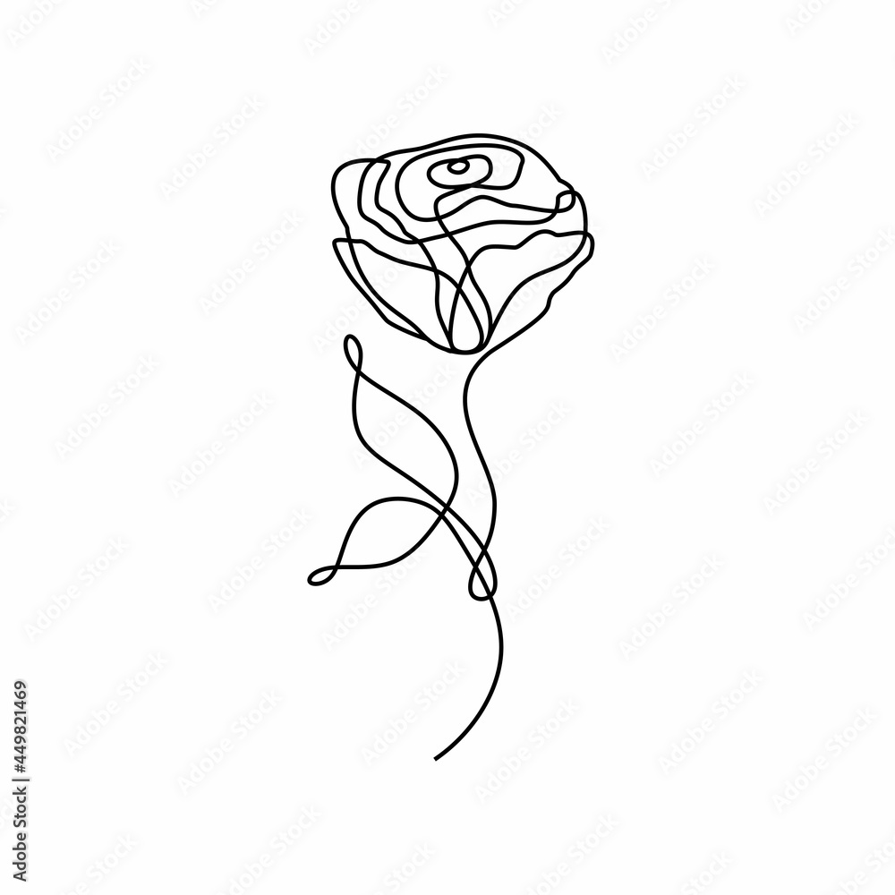 Rose flower line art vector, illustration of minimalist plant. Continuous one line drawing ...