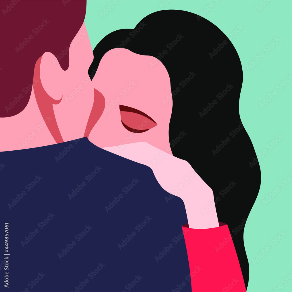 vector stylized illustration of two people in love hugging in a nice ...