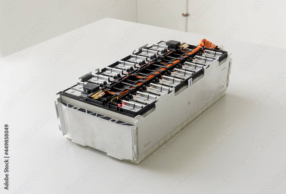 Stack image of Electric car lithium battery pack and wiring connections ...