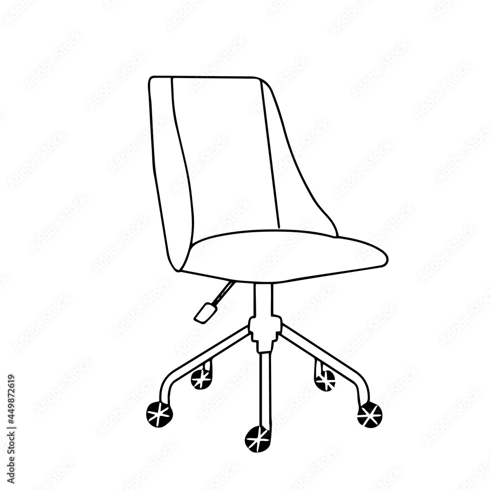 Vector doodle black and white office rolling computer chair with wheels ...