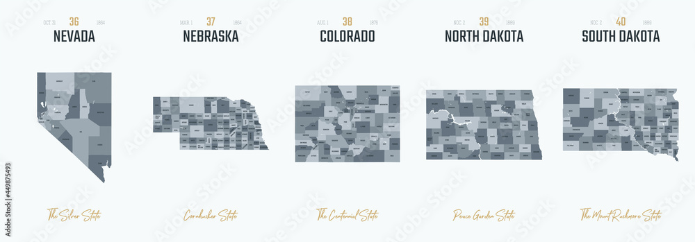 Vector set 8 of 10 Highly detailed silhouettes of US state maps ...