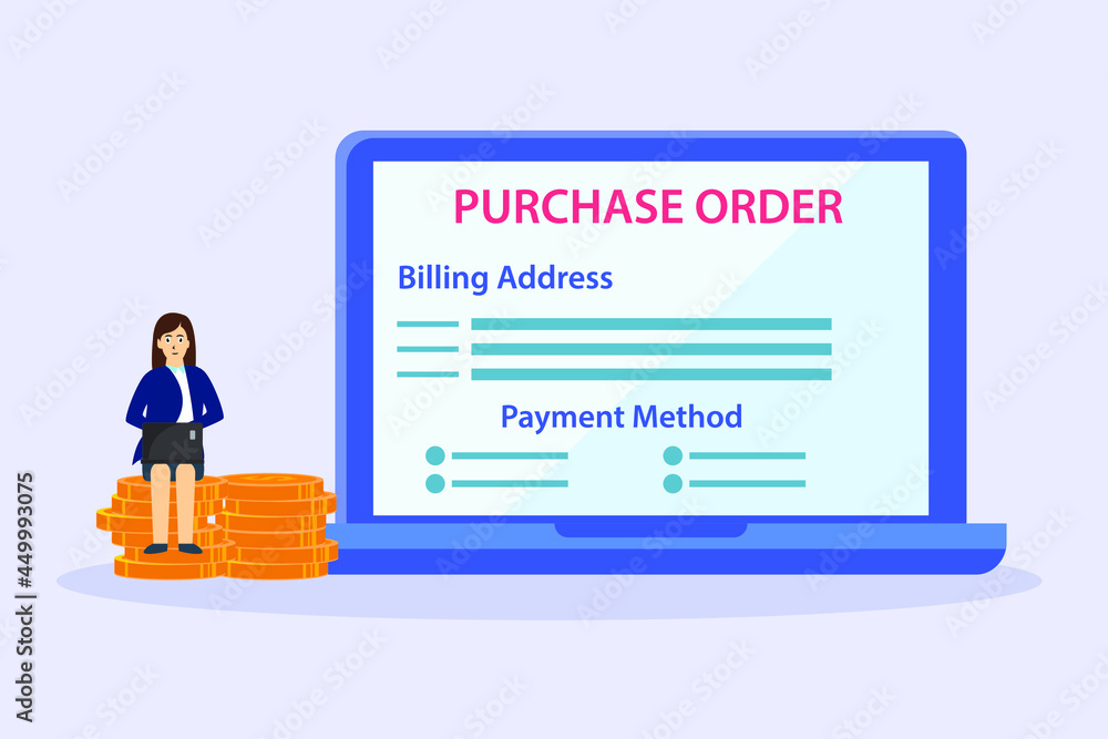 Vector de Stock Purchase Order vector concept. Businesswoman and online ...