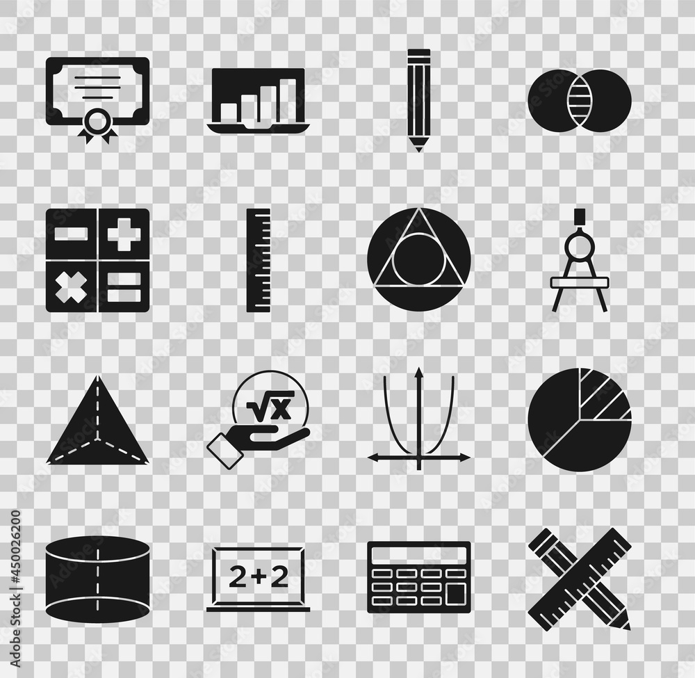 Set Crossed ruler and pencil, Pie chart infographic, Drawing compass ...
