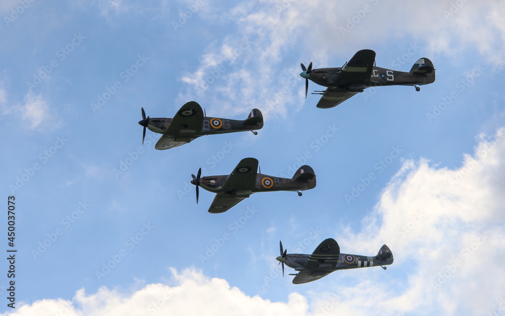 Supermarine Spitfire World War Two fighter aircraft in tight formation ...