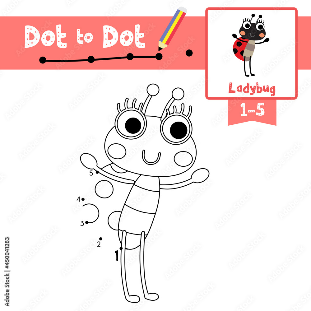 Vetor Dot to dot educational game and Coloring book Standing Ladybug ...