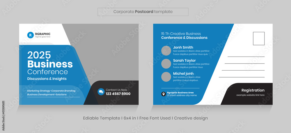 Business Conference postcard design template with creative modern ...