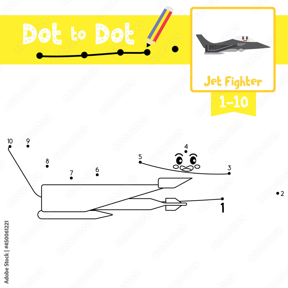 Dot to dot educational game and Coloring book Jet Fighter cartoon ...