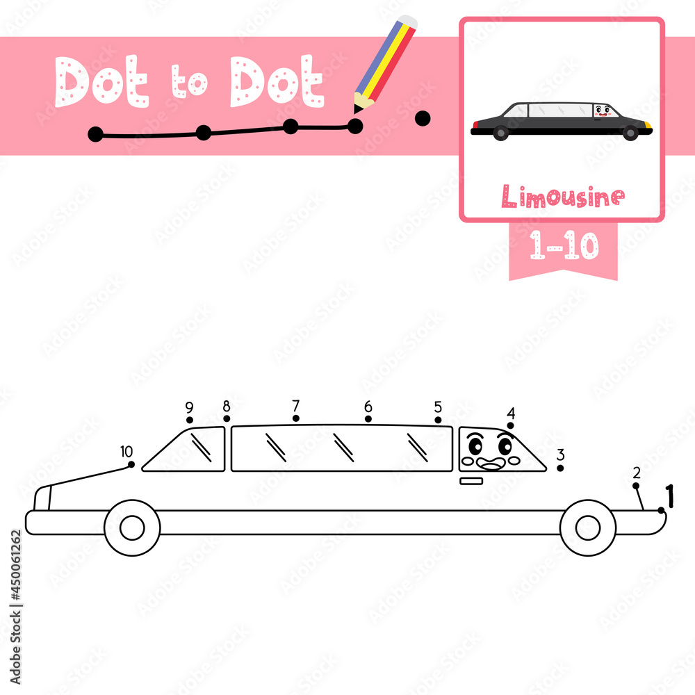 Dot to dot educational game and Coloring book Limousine cartoon ...