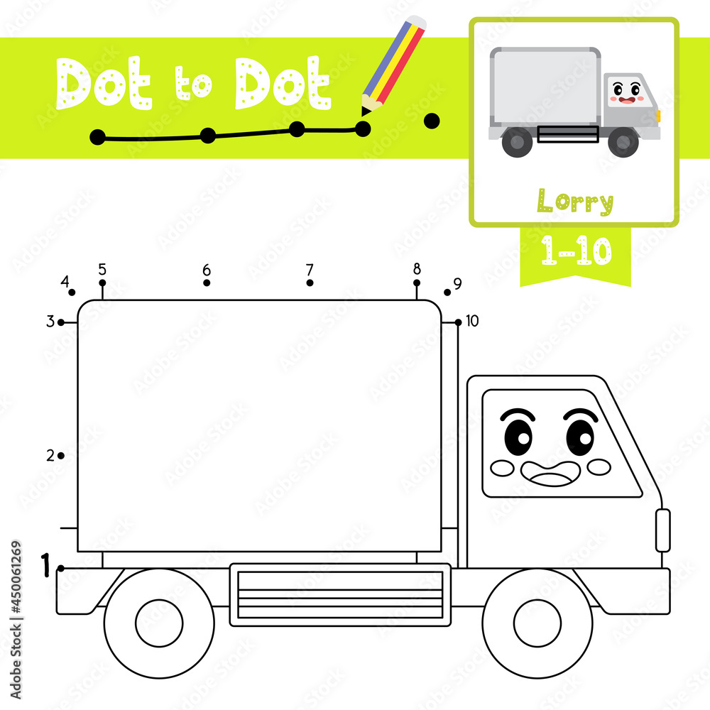 Стоковий вектор Dot to dot educational game and Coloring book Lorry ...
