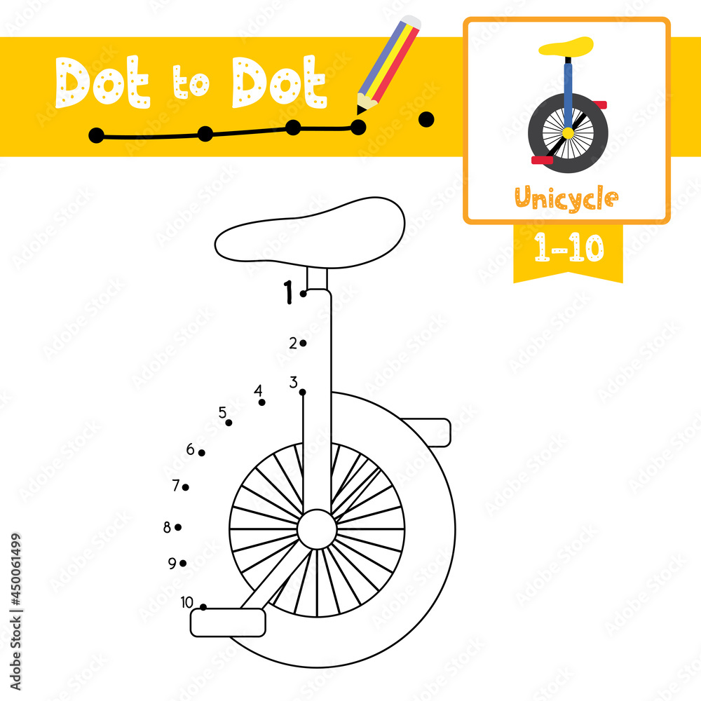 Dot to dot educational game and Coloring book Unicycle cartoon ...