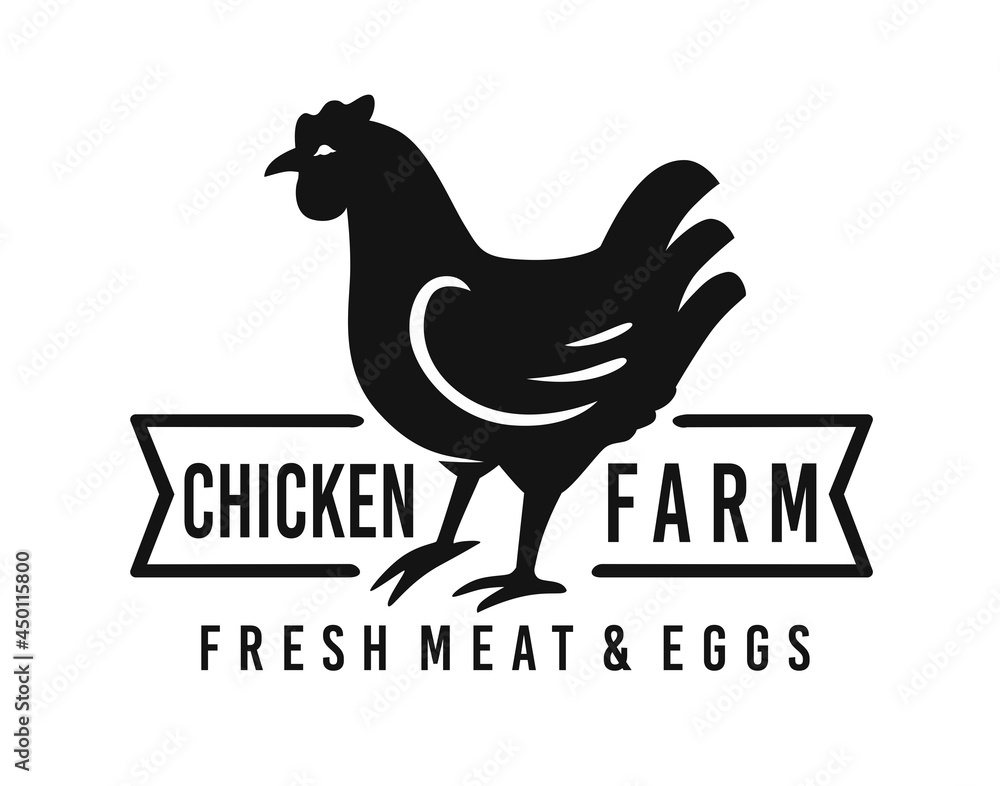 Hen, chicken. Logo, for Butchery meat shop, organic farm. Sign template ...
