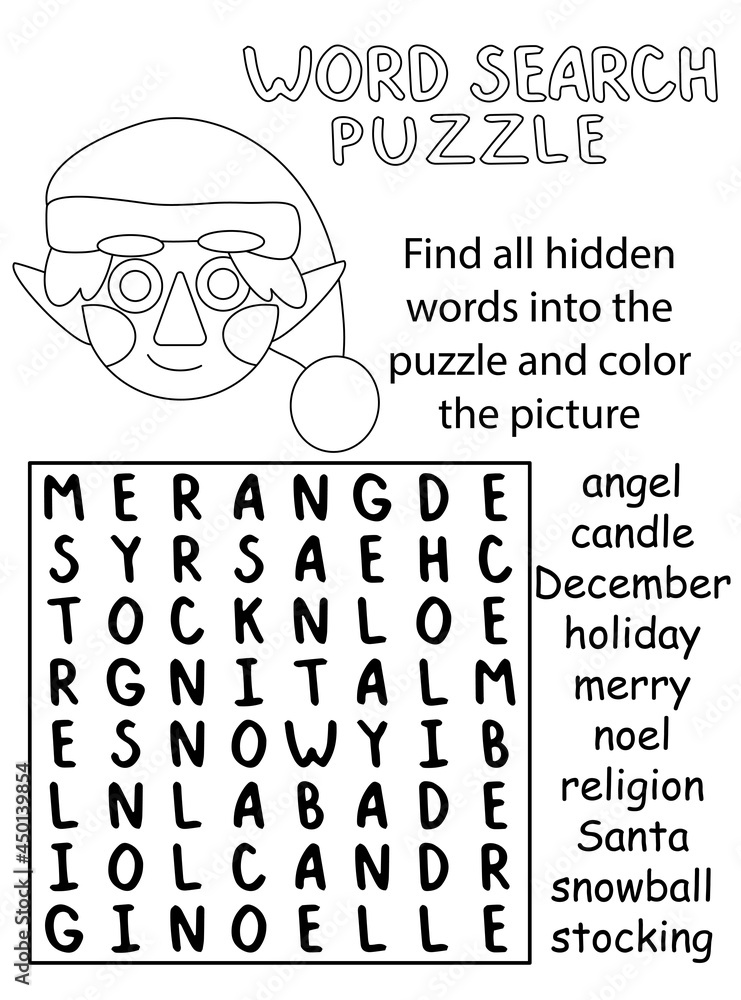 Christmas word search puzzle - help the elf to find all hidden words ...