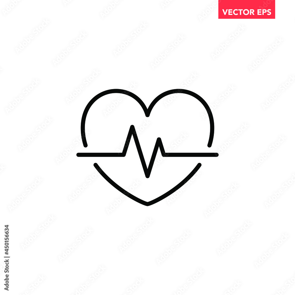 Black single heart cardiology line icon, simple cardiac shape signage ...