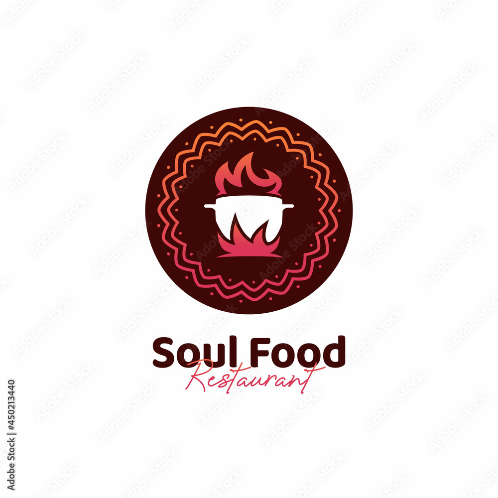 Unique Soul food kitchen restaurant logo with hot pot logo icon and ...
