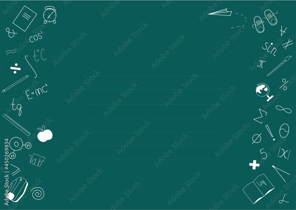 Horizontal Card of A4 format with school stuff design on the top and ...