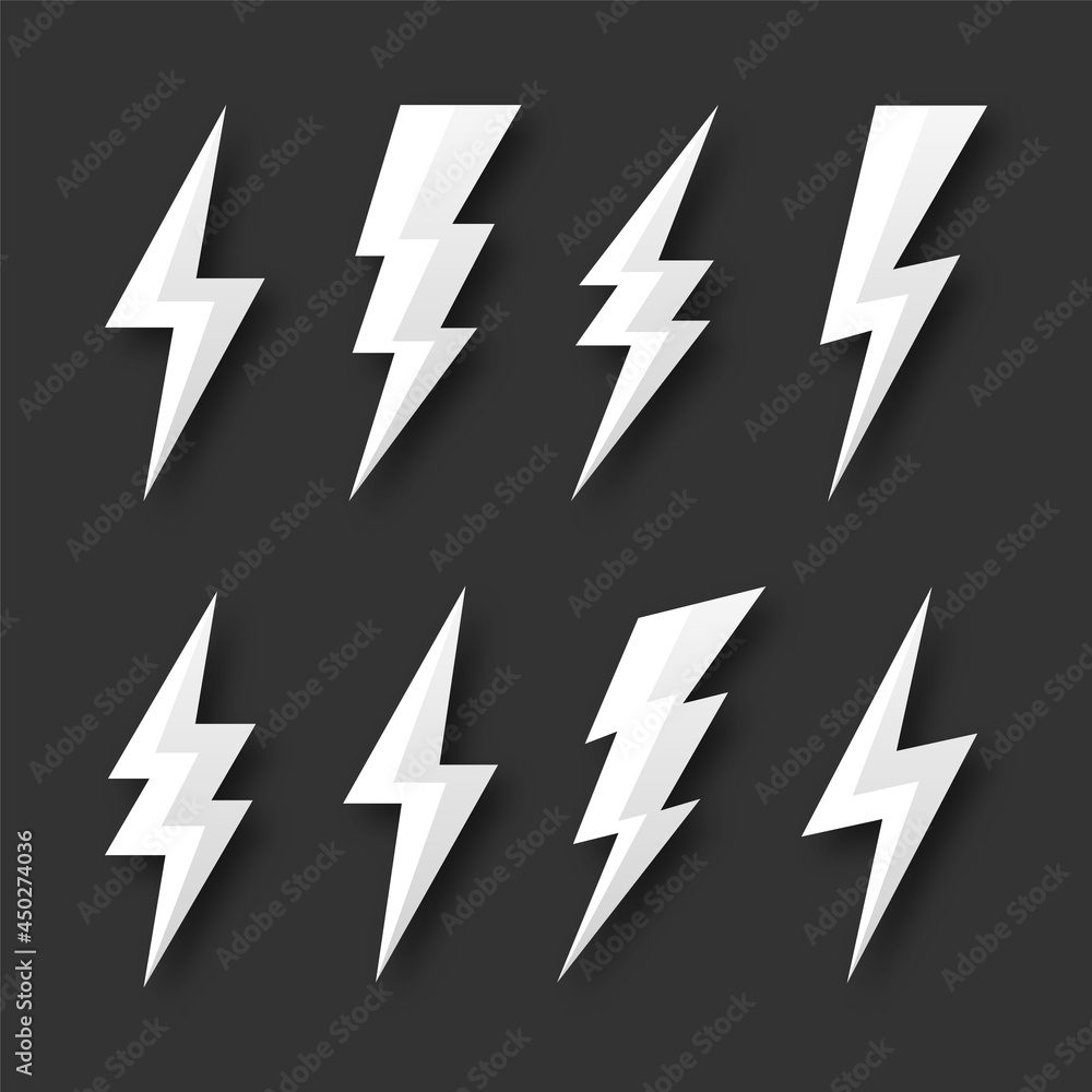 Lightning bolt icons collection. Flash symbol, thunderbolt. Simple ...