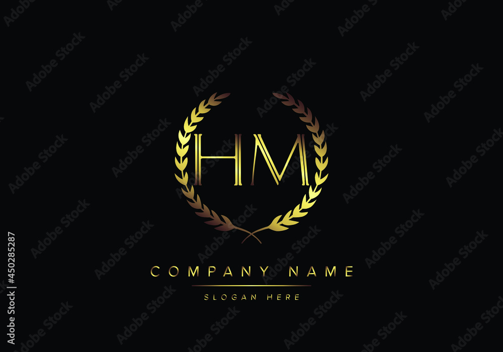 Alphabet letters HM monogram logo, gold color, luxury style Stock ...