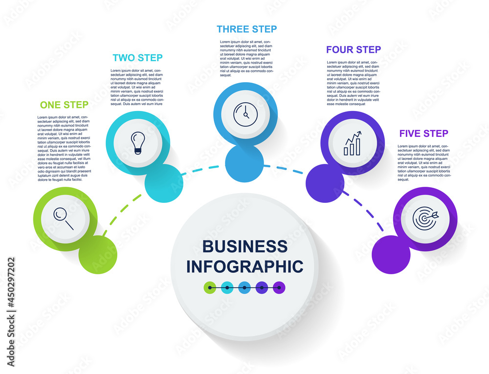Business data visualization with five steps to success. Concept of ...