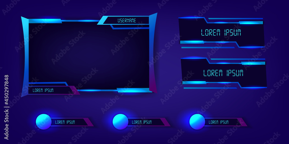 blue neon live stream gaming esport frame panels modern tech cyber ...
