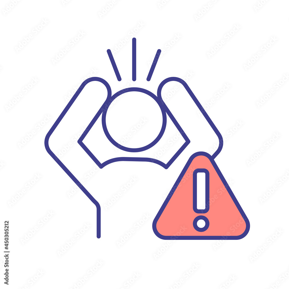 Human in panic attack RGB color icon. Conspiracy theory and climate ...