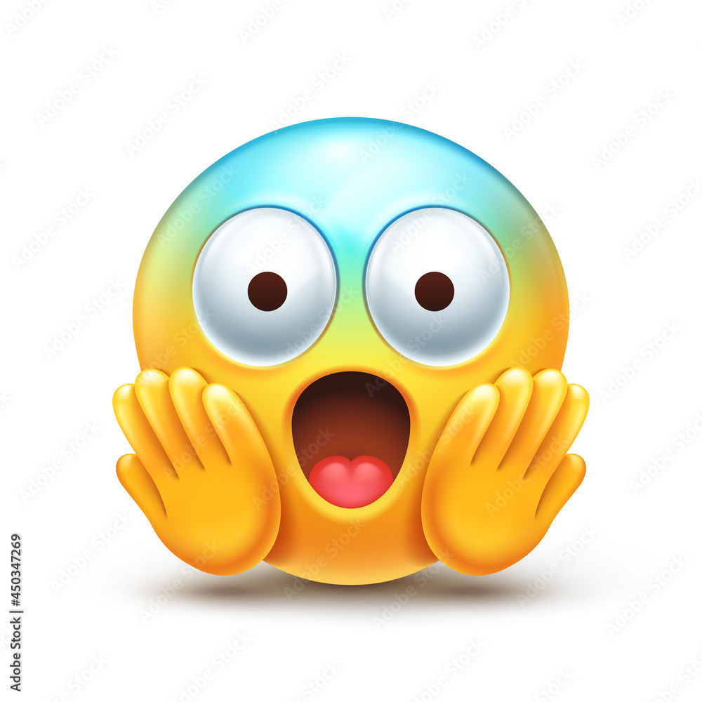 Screaming in fear emoji. Horror and fright emoticon. Yellow face with ...