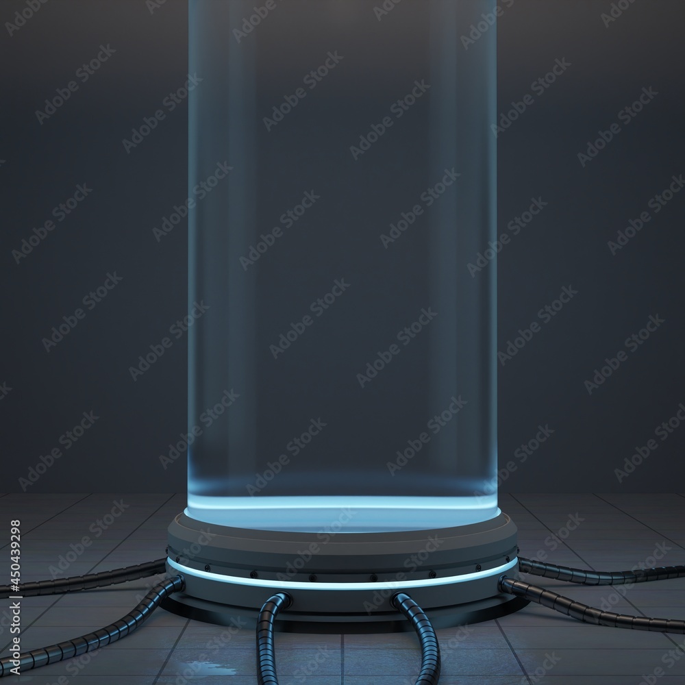 3D Rendering of sci fi theme laboratory glass tube. Concept for high ...