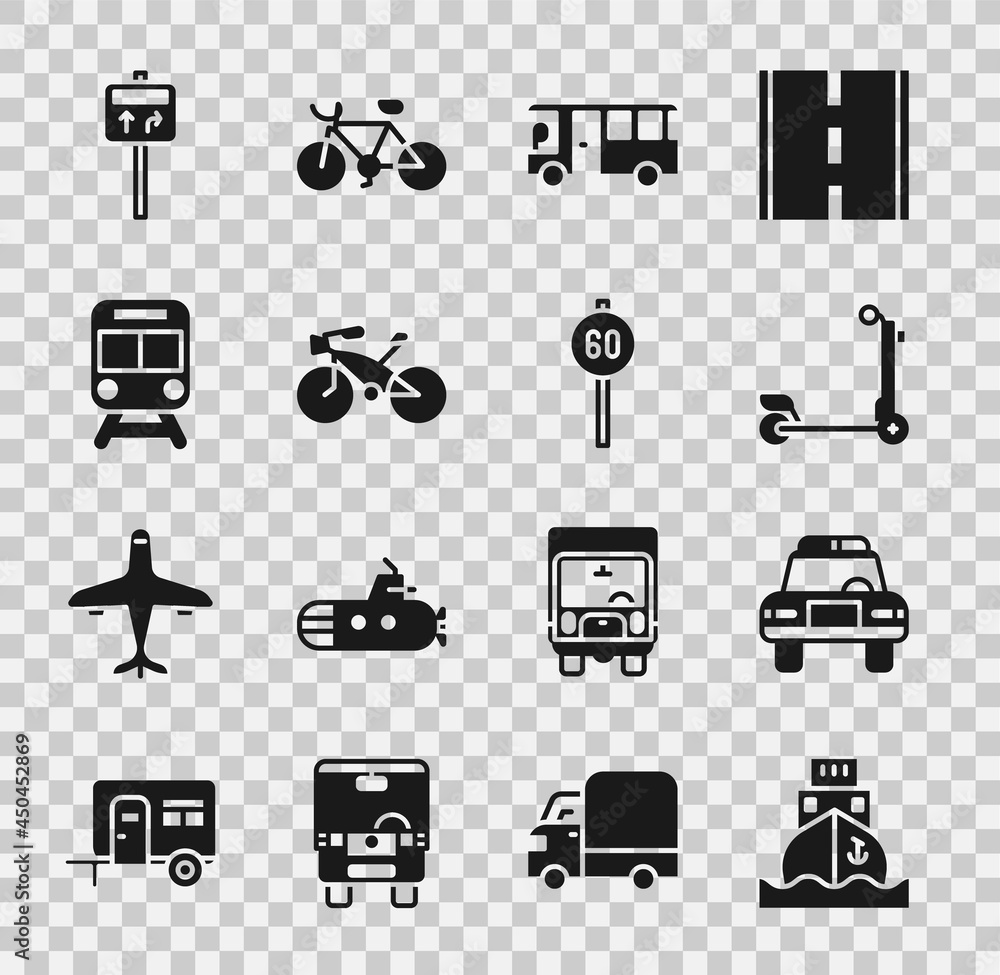 Set Cargo ship, Police car and flasher, Scooter, Bus, Bicycle, Train ...