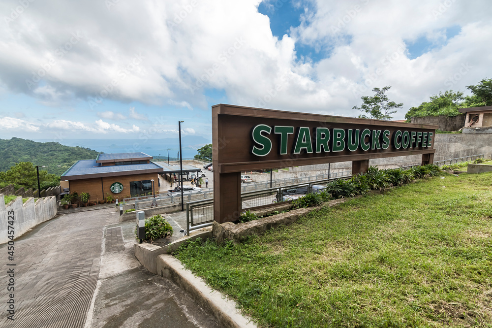 Tagaytay, Cavite, Philippines - Aug 2021: Entrance to a starbucks store ...