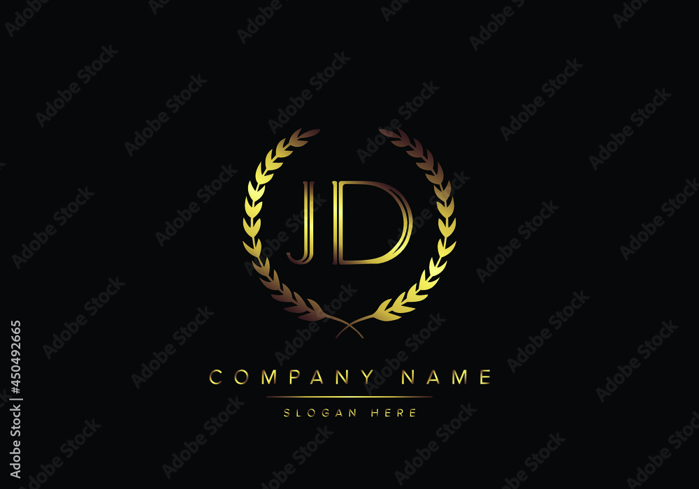 Alphabet letters JD monogram logo, gold color, luxury style Stock ...