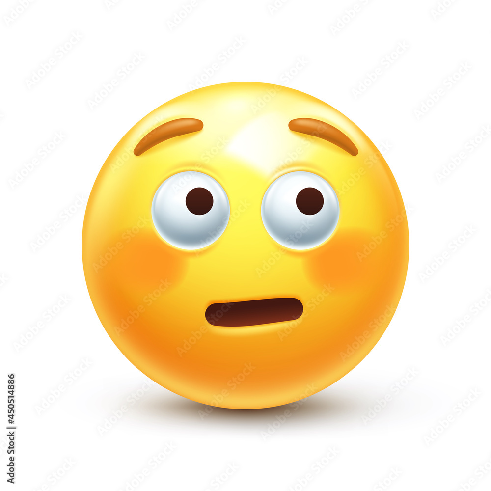 Flushed emoji looks away. Embarrassed emoticon looking away with big ...