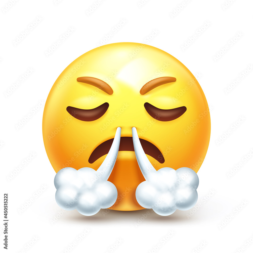 Steam puffs from nose emoji. Angry huffing emoticon 3D stylized vector ...