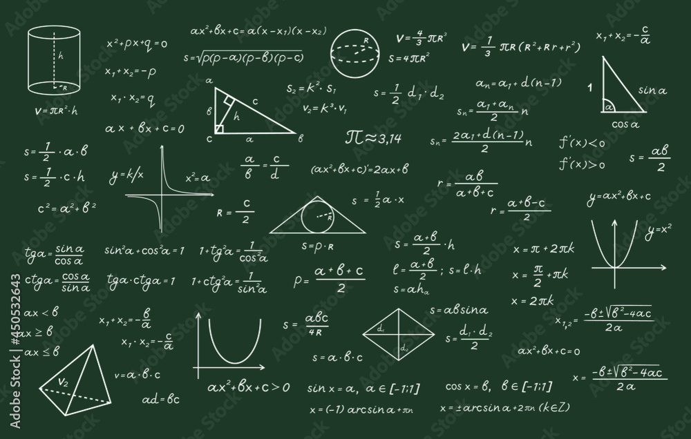 Vector de Stock Complex math calculations with chalk green chalkboard ...
